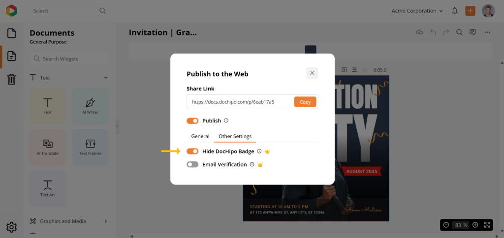 Hide DocHipo Badge | Remove Branding on Publish